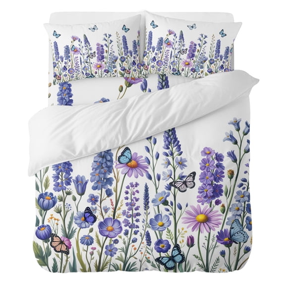 Blue Purple Floral Comforter Set Twin Size, Spring Lavender Wildflowers ...