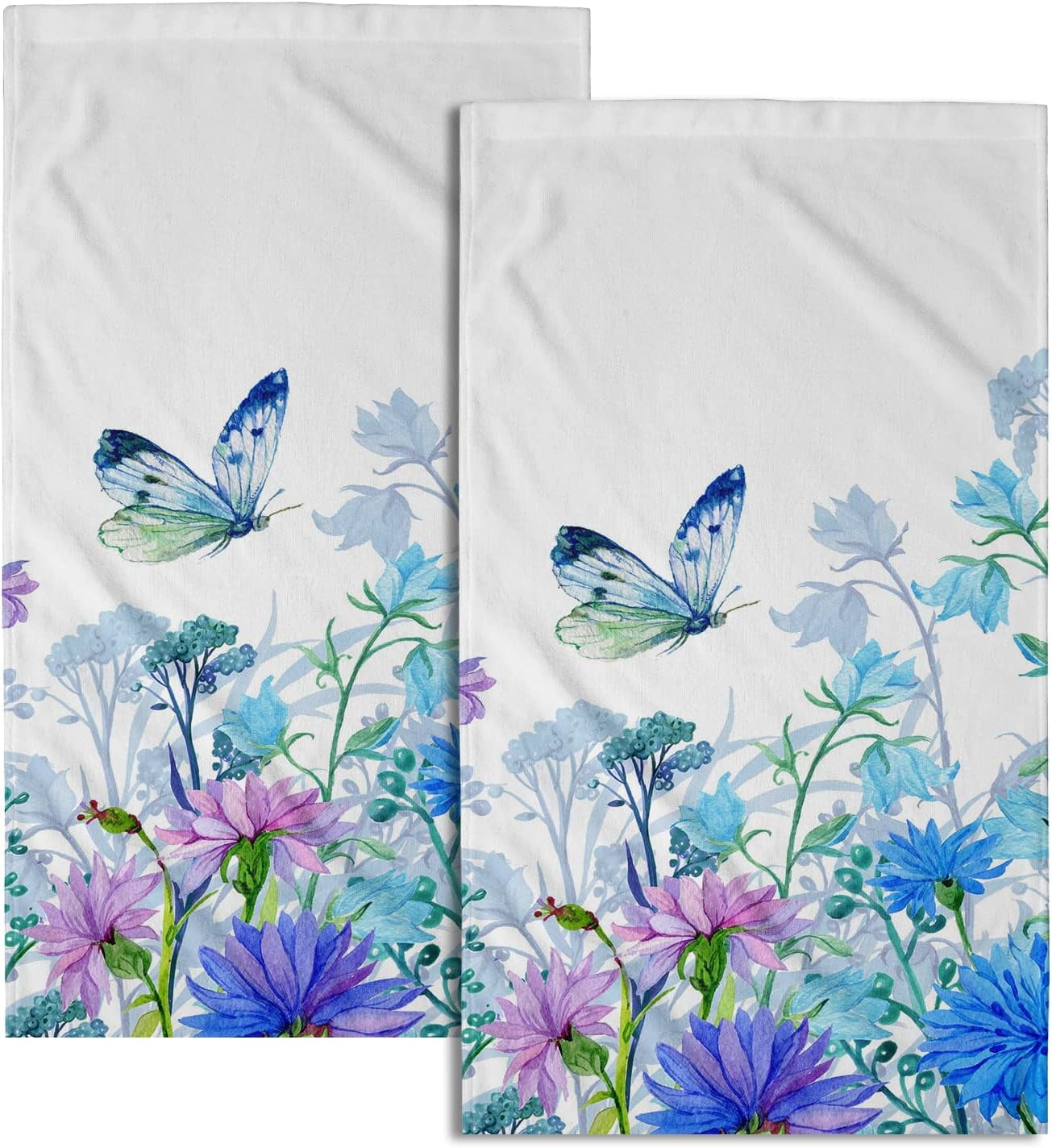 Blue Purple Floral Hand Towel Spring Summer Wild Flowers Butterfly ...