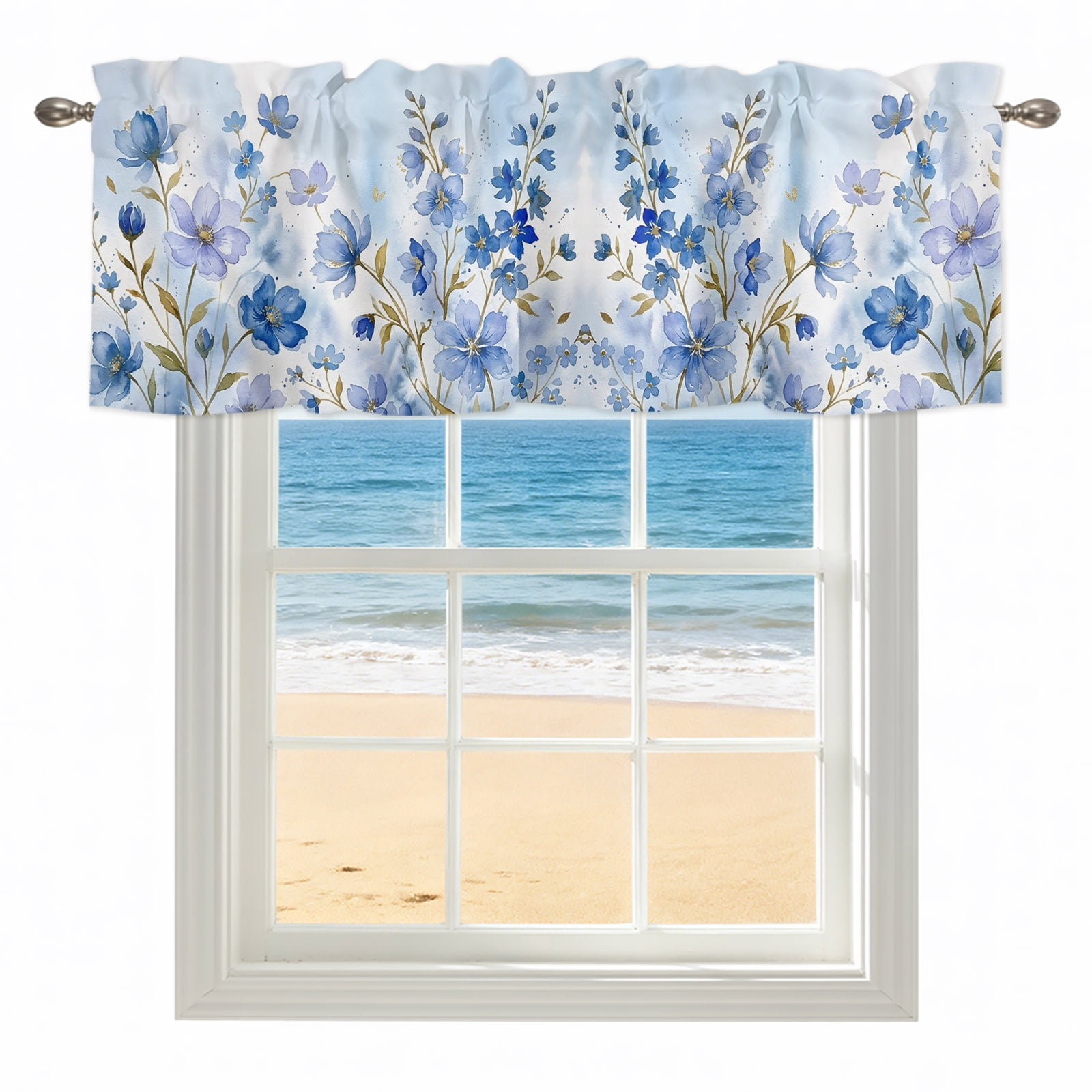 Blue Purple Floral Kitchen Valances for Windows 42x12 Inch Kitchen ...