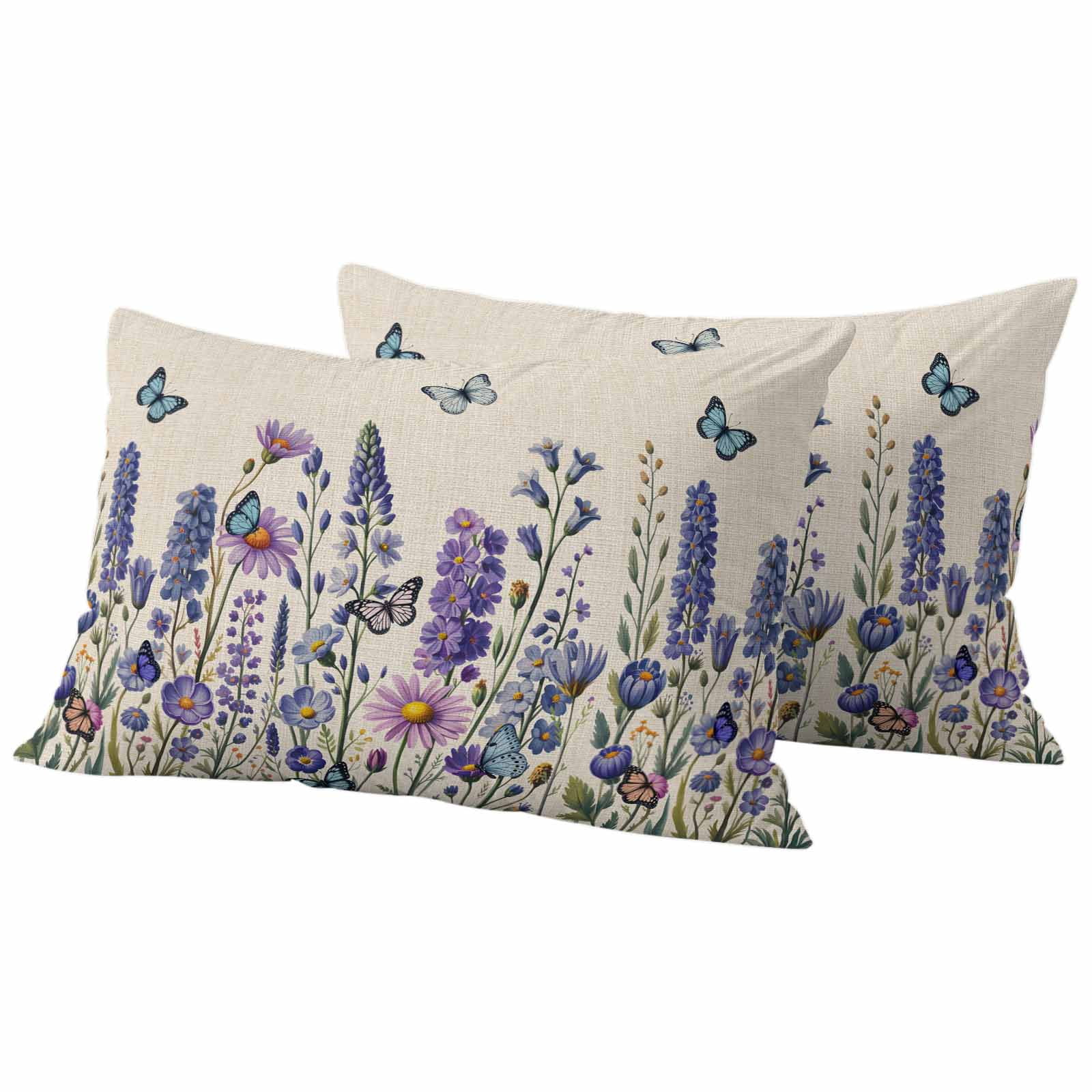 Blue Purple Floral Outdoor Pillow Covers Set of 2 Spring Lavender ...