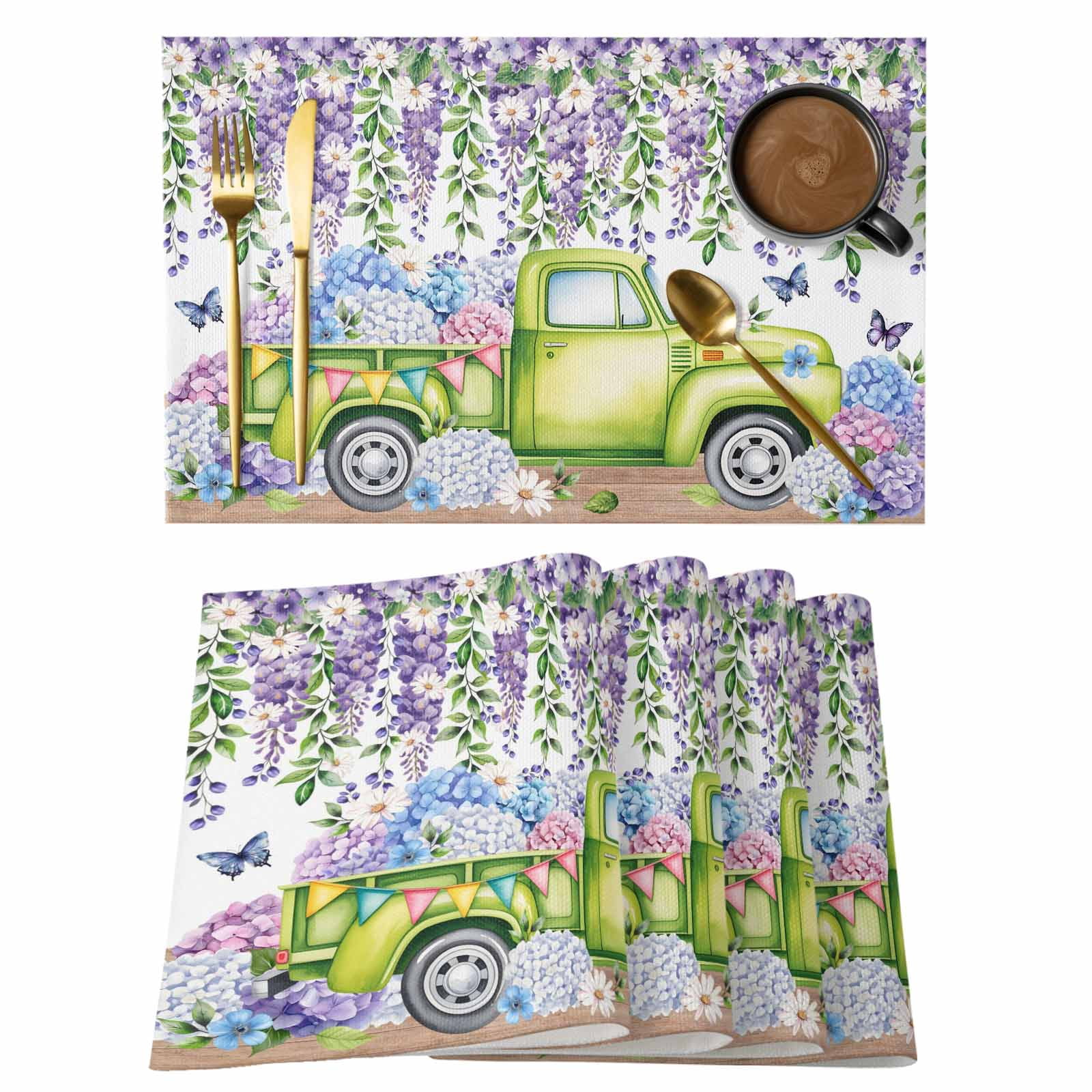 Blue Purple Floral Placemats Set of 12, Spring Country Hydrangea Flower ...