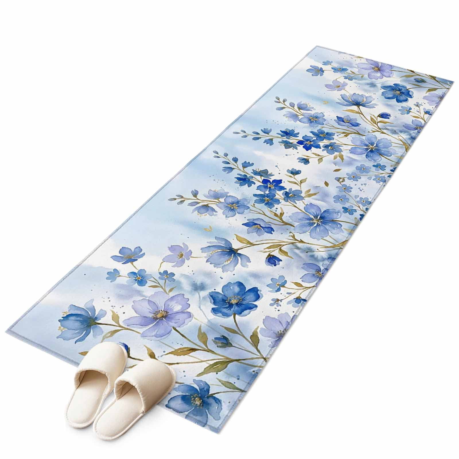 Blue Purple Floral Runner Rug 2x6 Washable Kitchen Rug Non-Slip ...