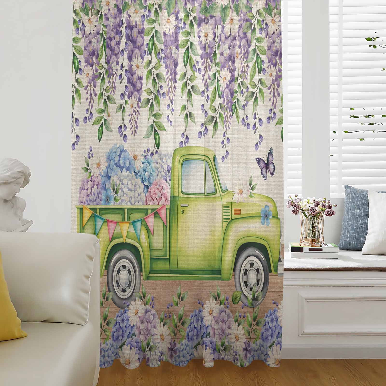 Blue Purple Floral Semi Sheer Curtains Drapes for Living Room,Bedroom ...