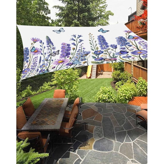 Blue Purple Floral Sun Shade Sail 14'X18' Spring Lavender Wildflowers ...