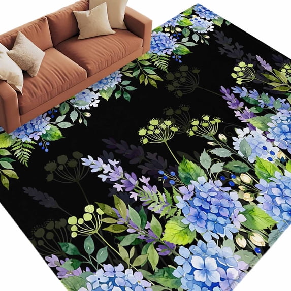 Blue Purple Flower Area Rug 5x7 Washable Rug Non Slip Watercolor ...