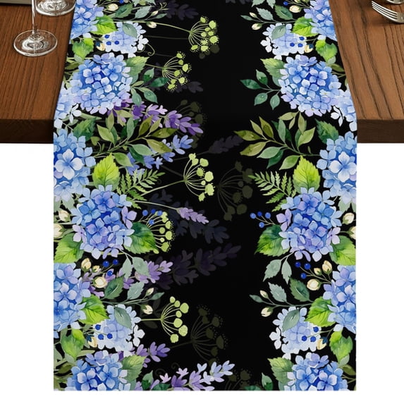Blue Purple Flower Burlap Cotton Table Runner 13x90 Inches Long ...