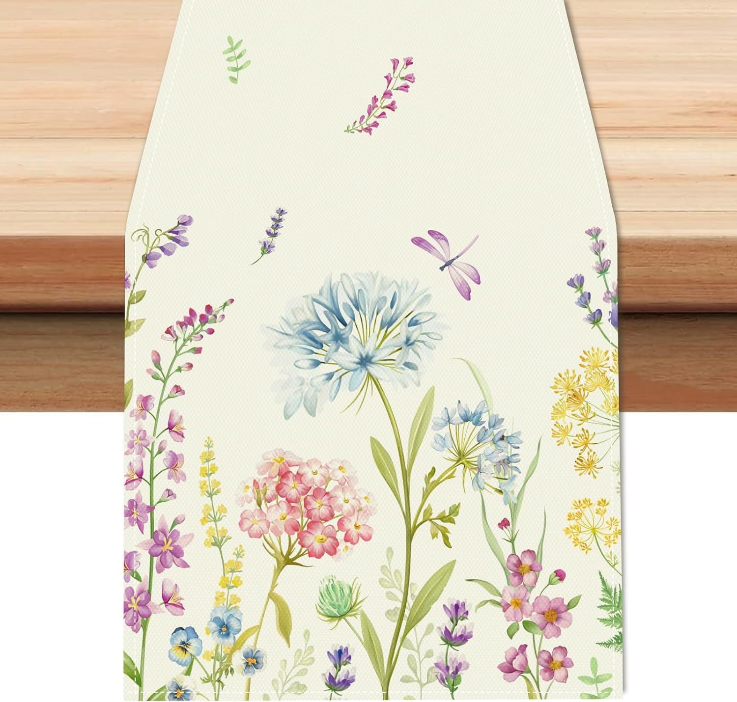 Blue Purple Flower Butterfly Spring Linen Table Runners Summer Floral ...