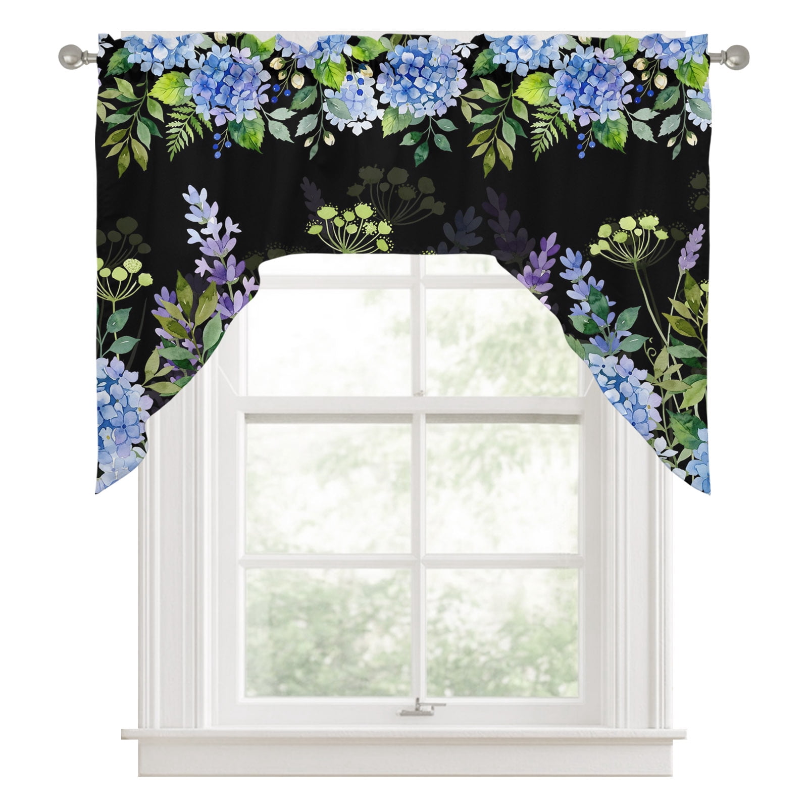 Blue Purple Flower Kitchen Curtains Swag Valance for Windows/Bathroom ...