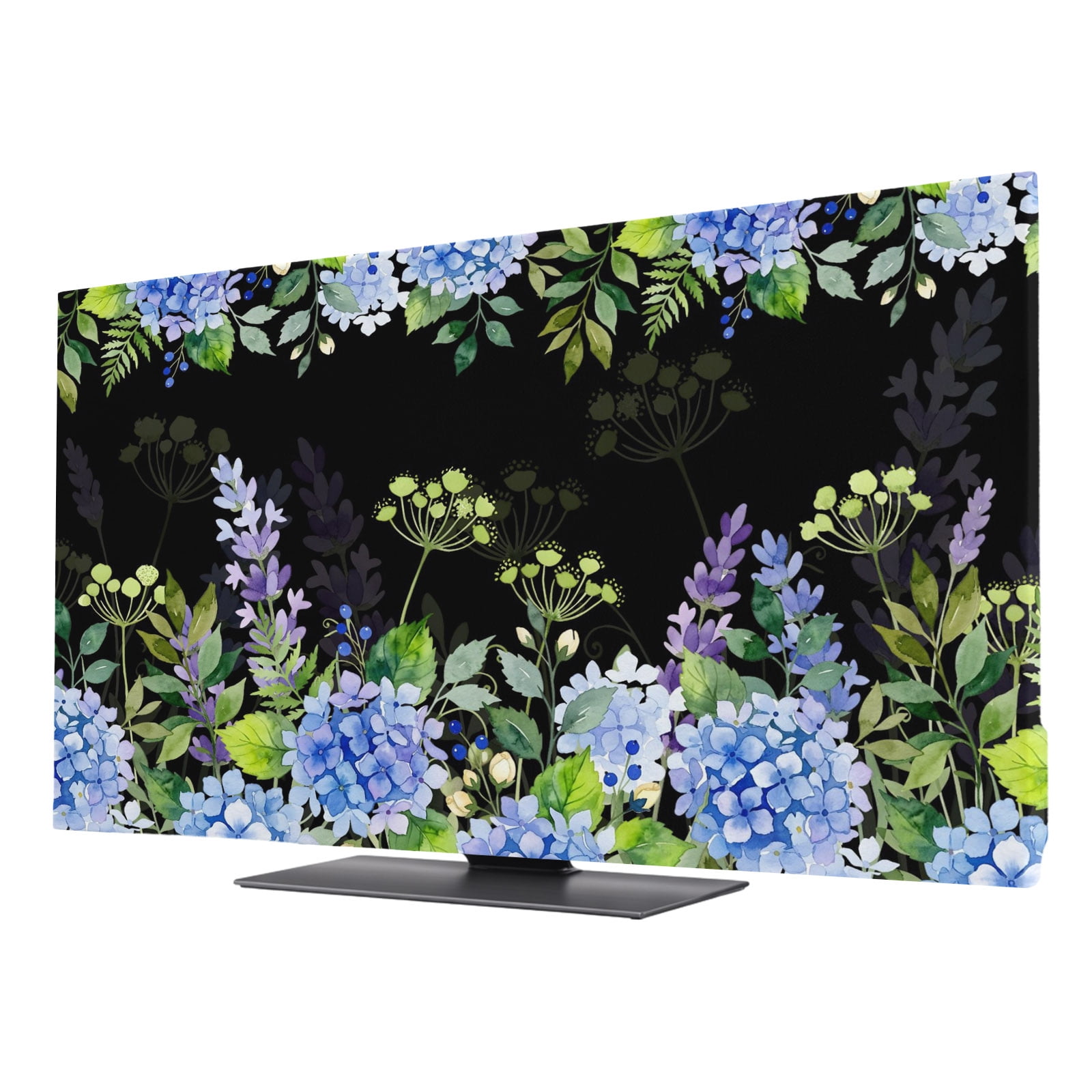 Blue Purple Flower TV Cover for 55 Inch Screen,Stretch Fabric Dustproof ...
