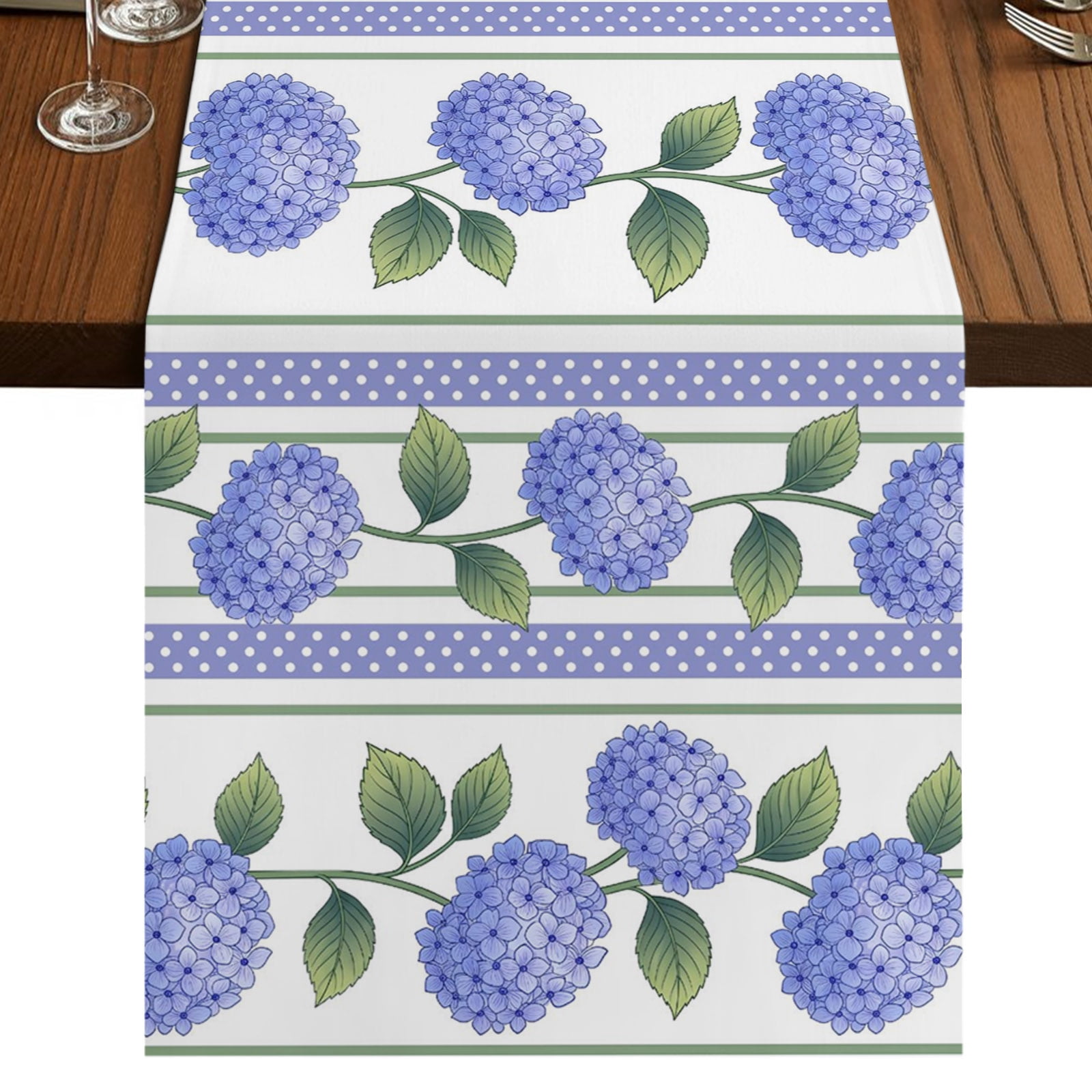 Blue Purple Flowers Burlap Cotton Table Runner 13x108 Inches Long ...