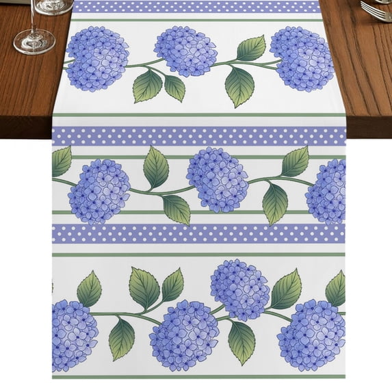Blue Purple Flowers Burlap Cotton Table Runner 13x48 Inches Long ...