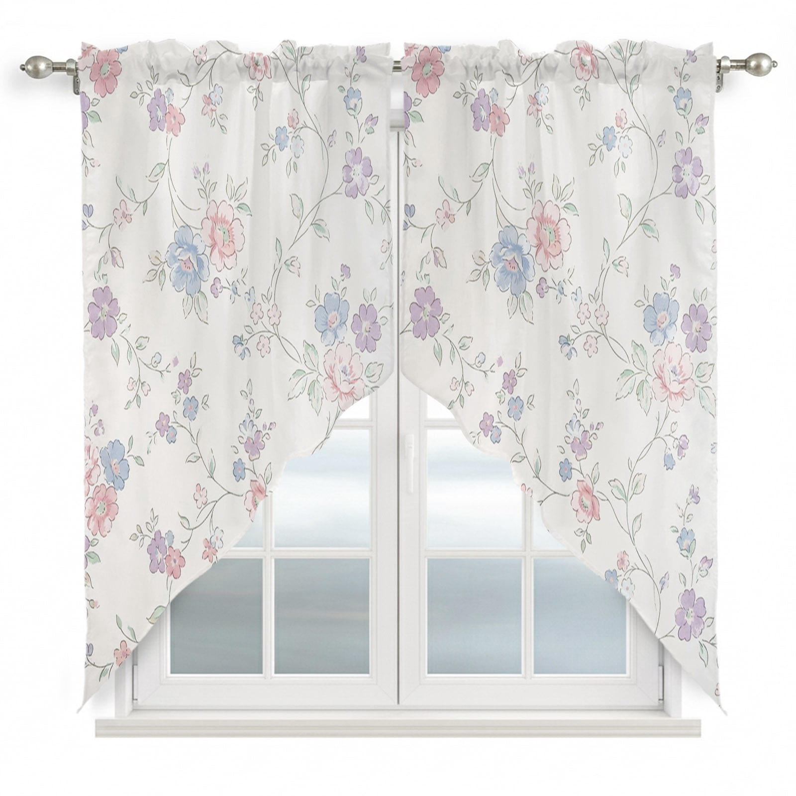 Blue Purple Flowers Swag Curtain Valance for Window 2 Panels Rustic ...
