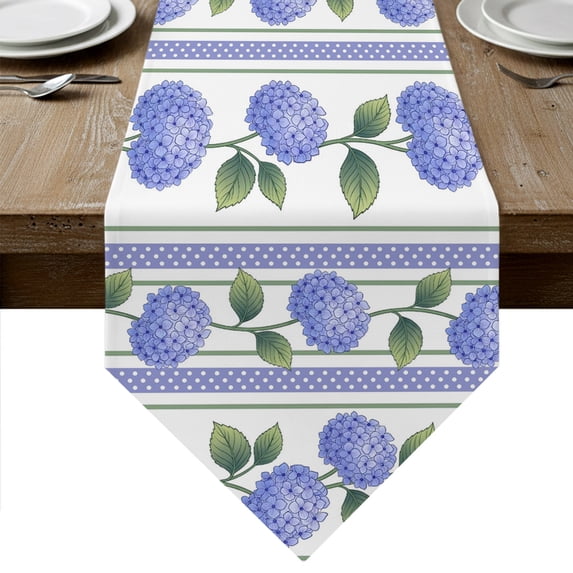 Blue Purple Flowers Table Runner Linen Burlap Table Runner 120 Inches ...
