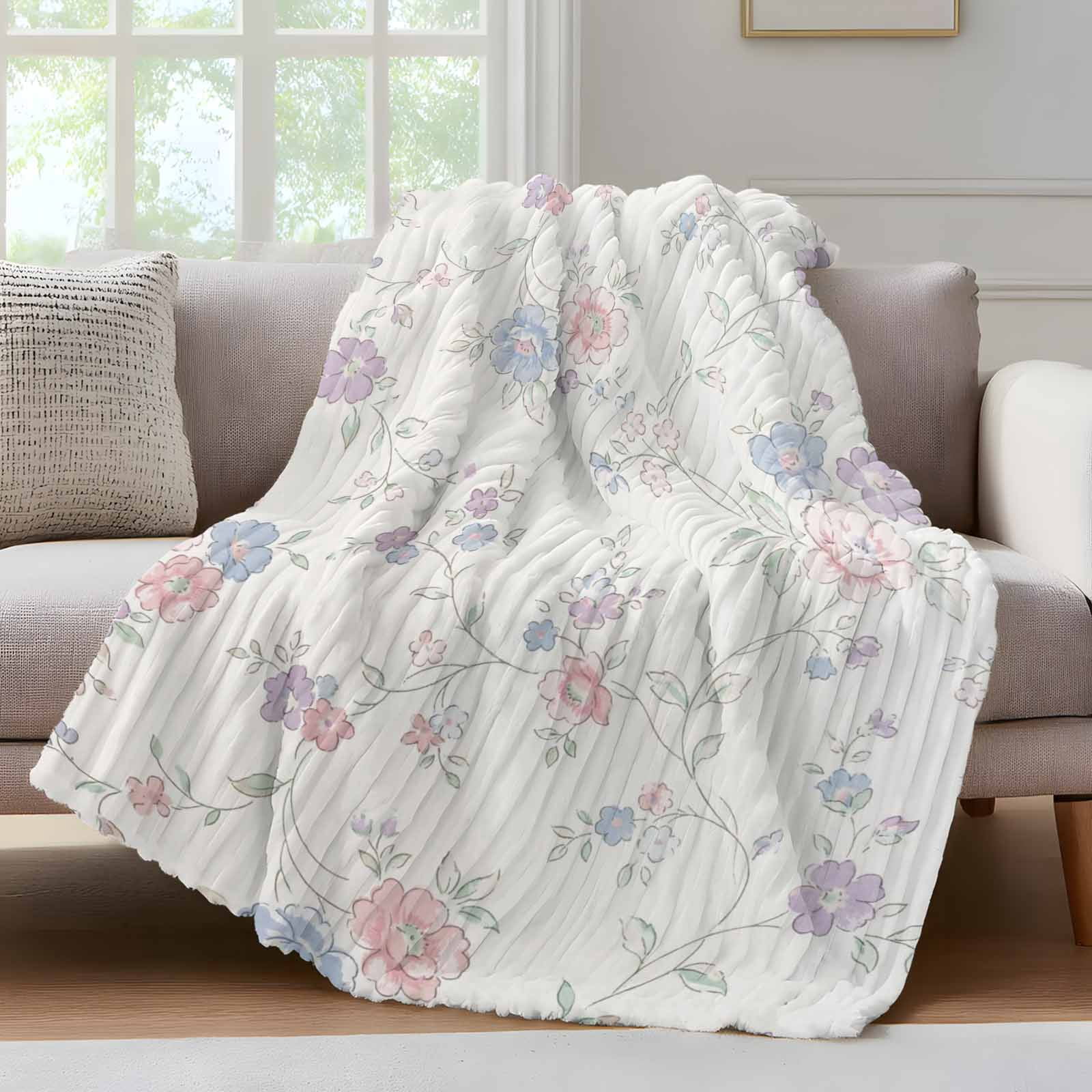 Blue Purple Flowers Throw Blanket for Couch Rustic Light Purple Blue ...