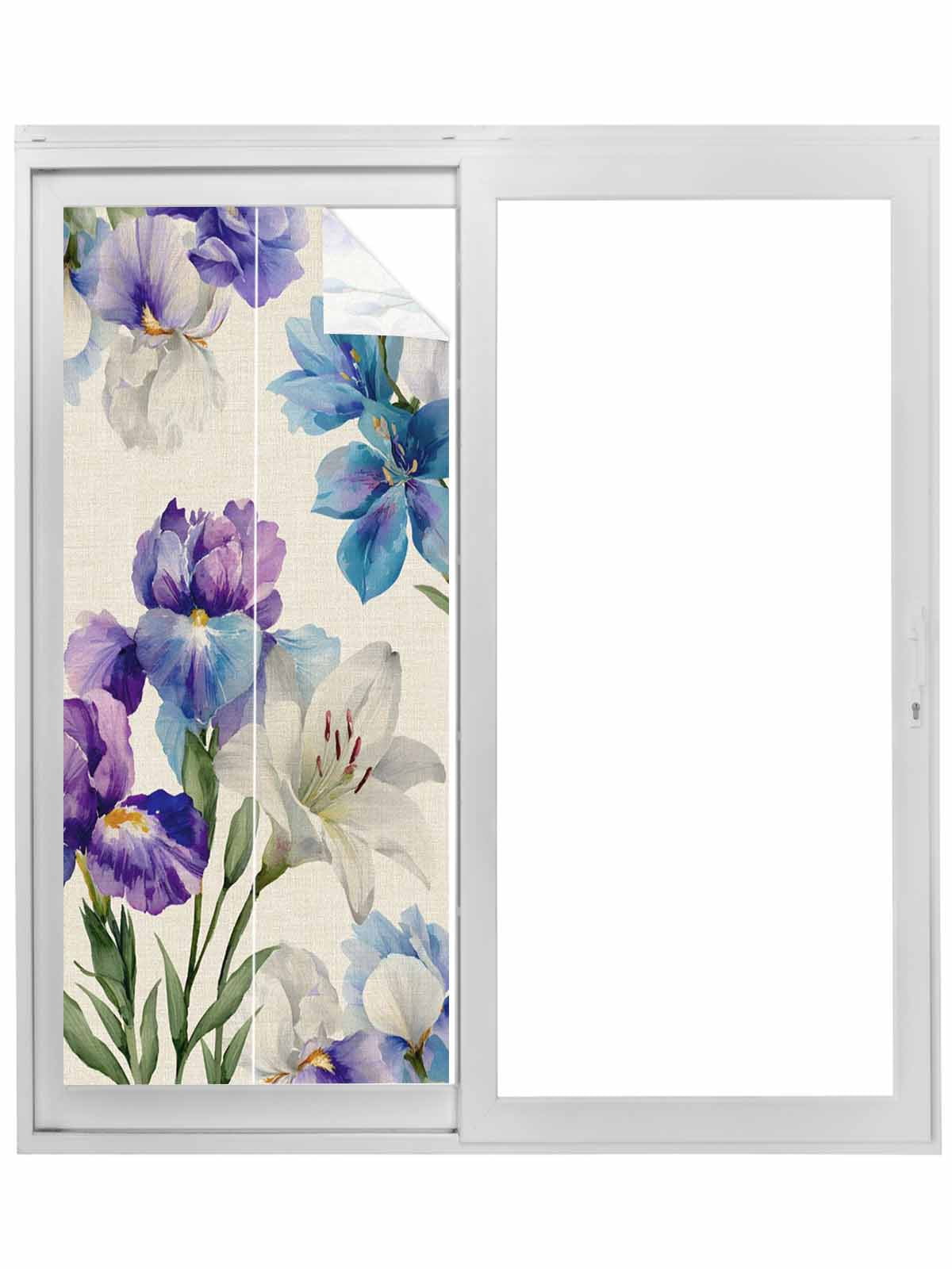 Blue Purple Flowers Window Privacy Film, Spring Seasonal Botanical ...