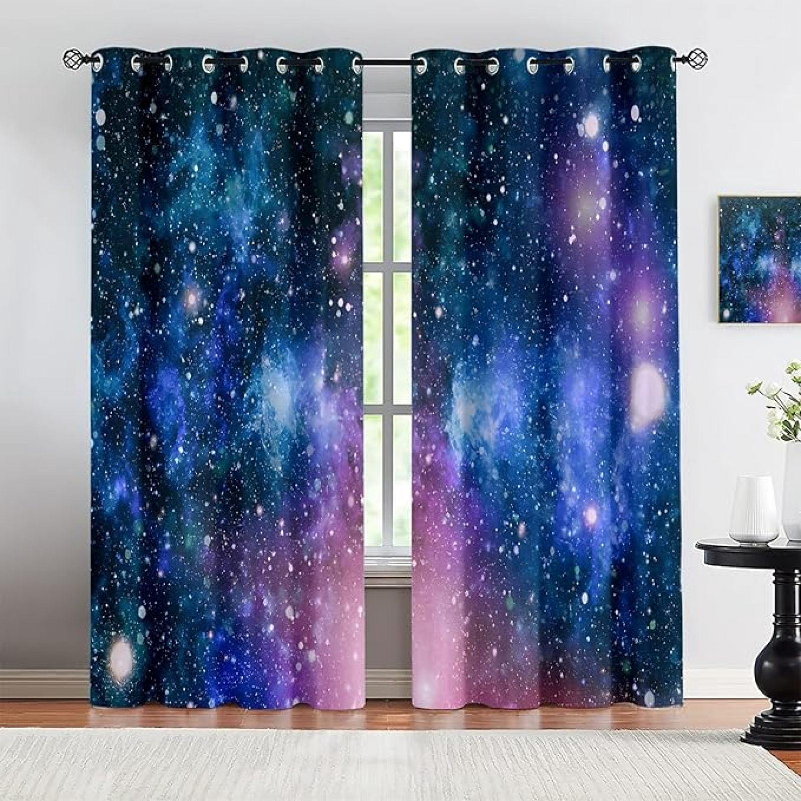 Blue Purple Galaxy Blackout Curtains, Outer Space Universe Starry Sky ...