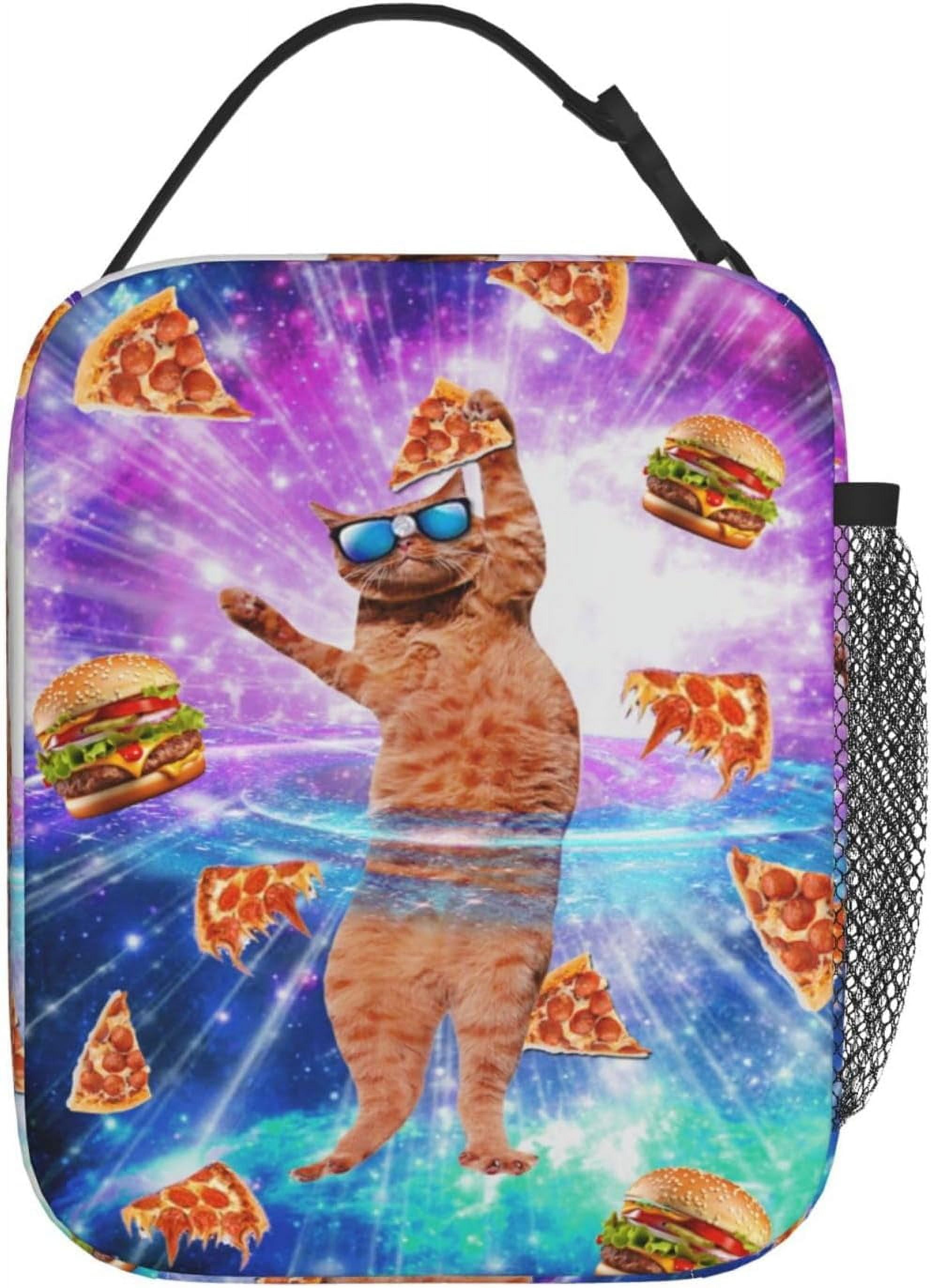 Blue Purple Galaxy Cat Pizza Hamburger Insulated Lunch Box For Women ...