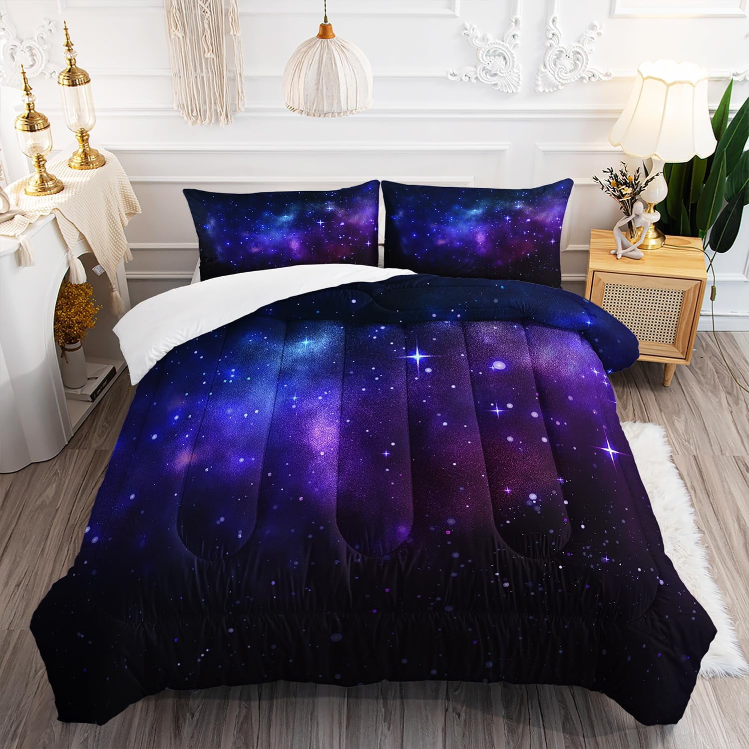 Blue and Purple Galaxy Comforter Full Size for Girl Boy Adult 3Pcs ...