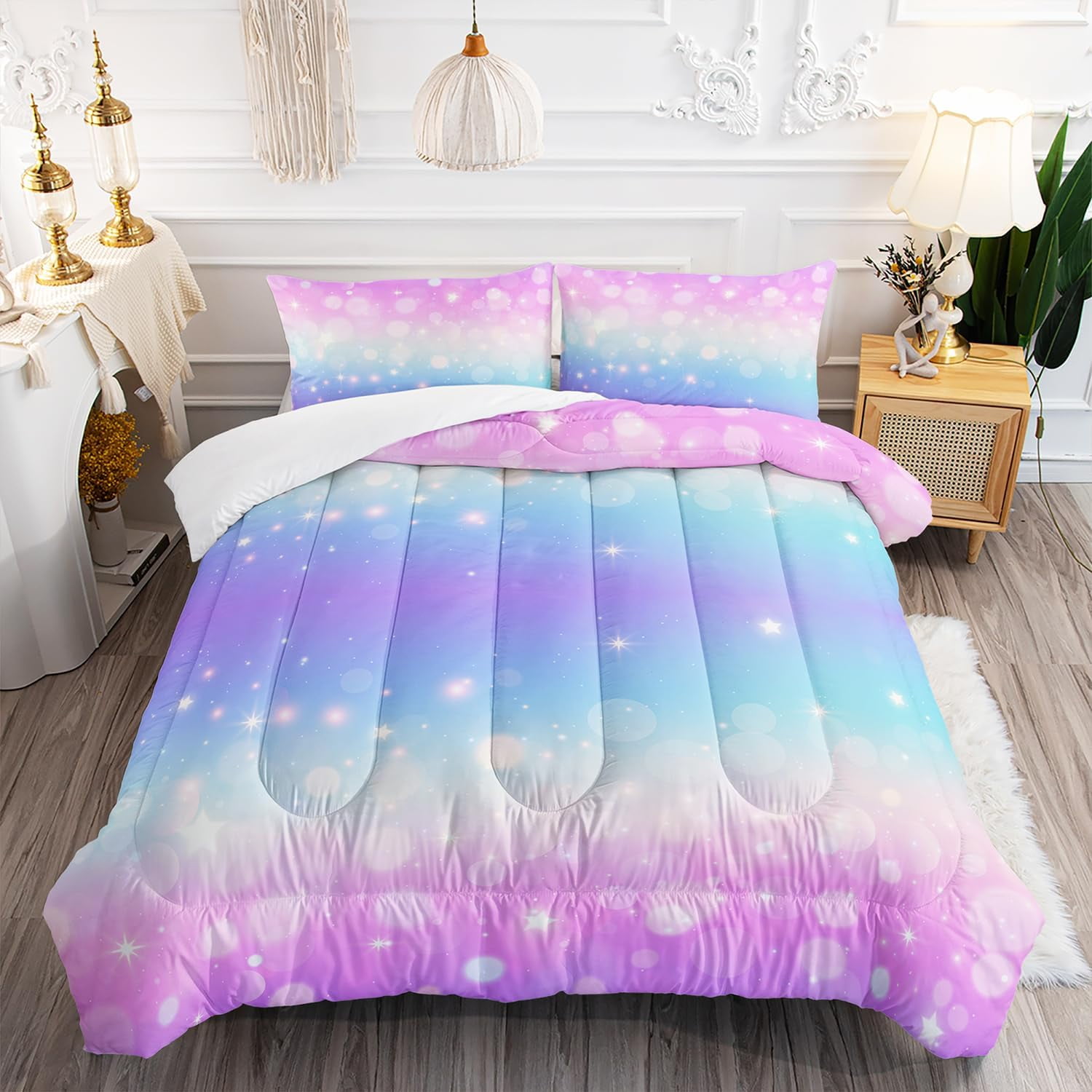 Blue and Purple Galaxy Comforter Full Size for Girl Boy Adult 3Pcs ...
