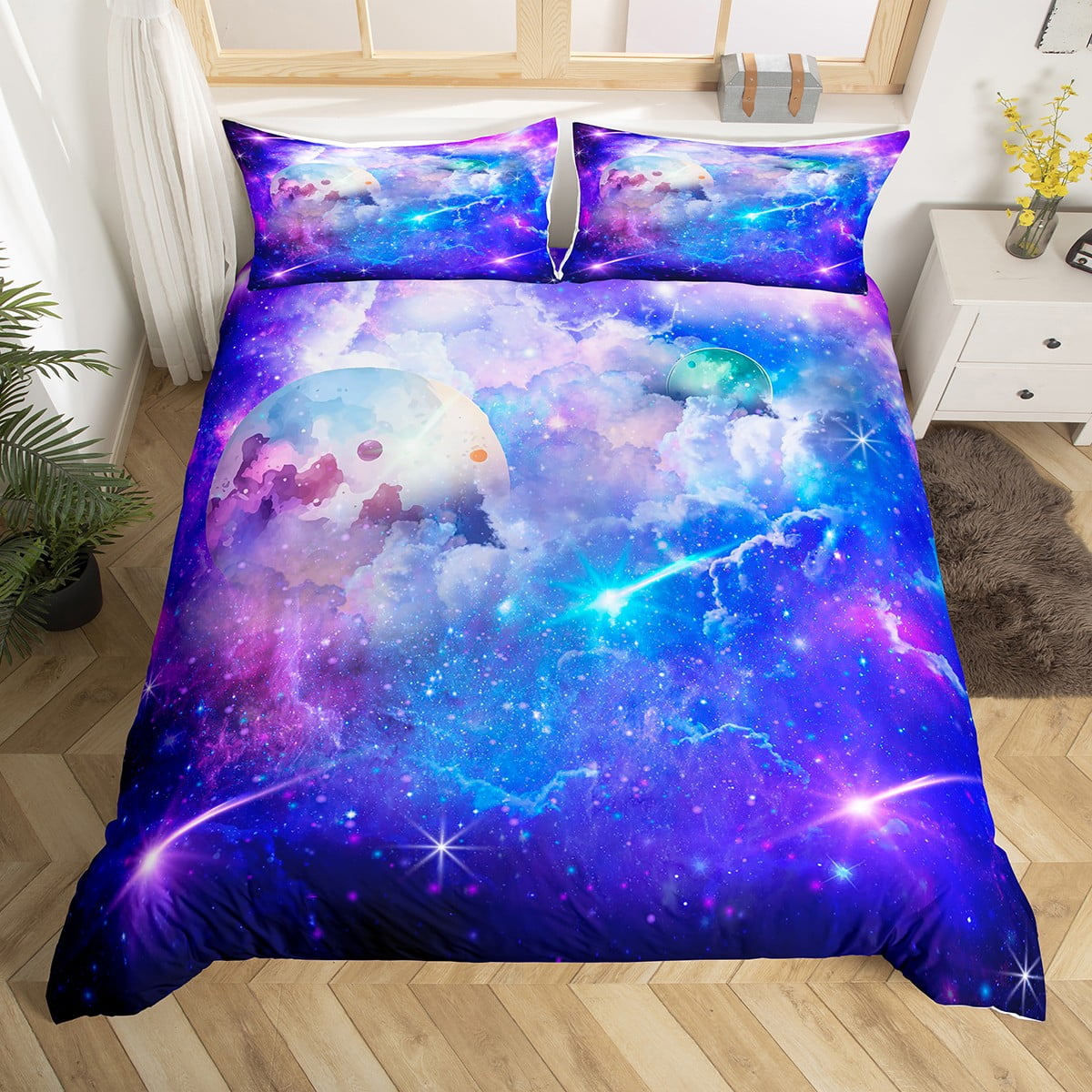 Blue Purple Galaxy Full Bedding Sets,Dreamy Starry Sky Comforter Cover ...