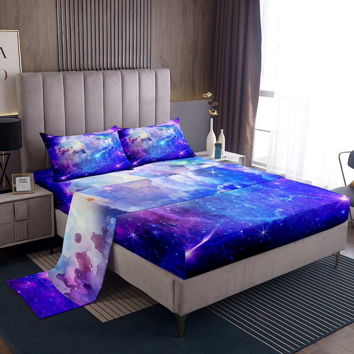 Blue Purple Galaxy Queen Sheet Set ,Dreamy Starry Sky Sheets Glitter ...