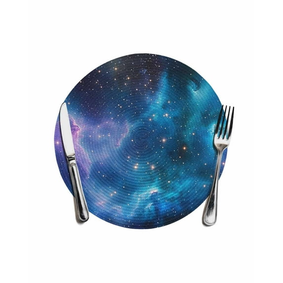 Blue Purple Galaxy Round Table Placemats 1 pc, Universe Space Washable ...