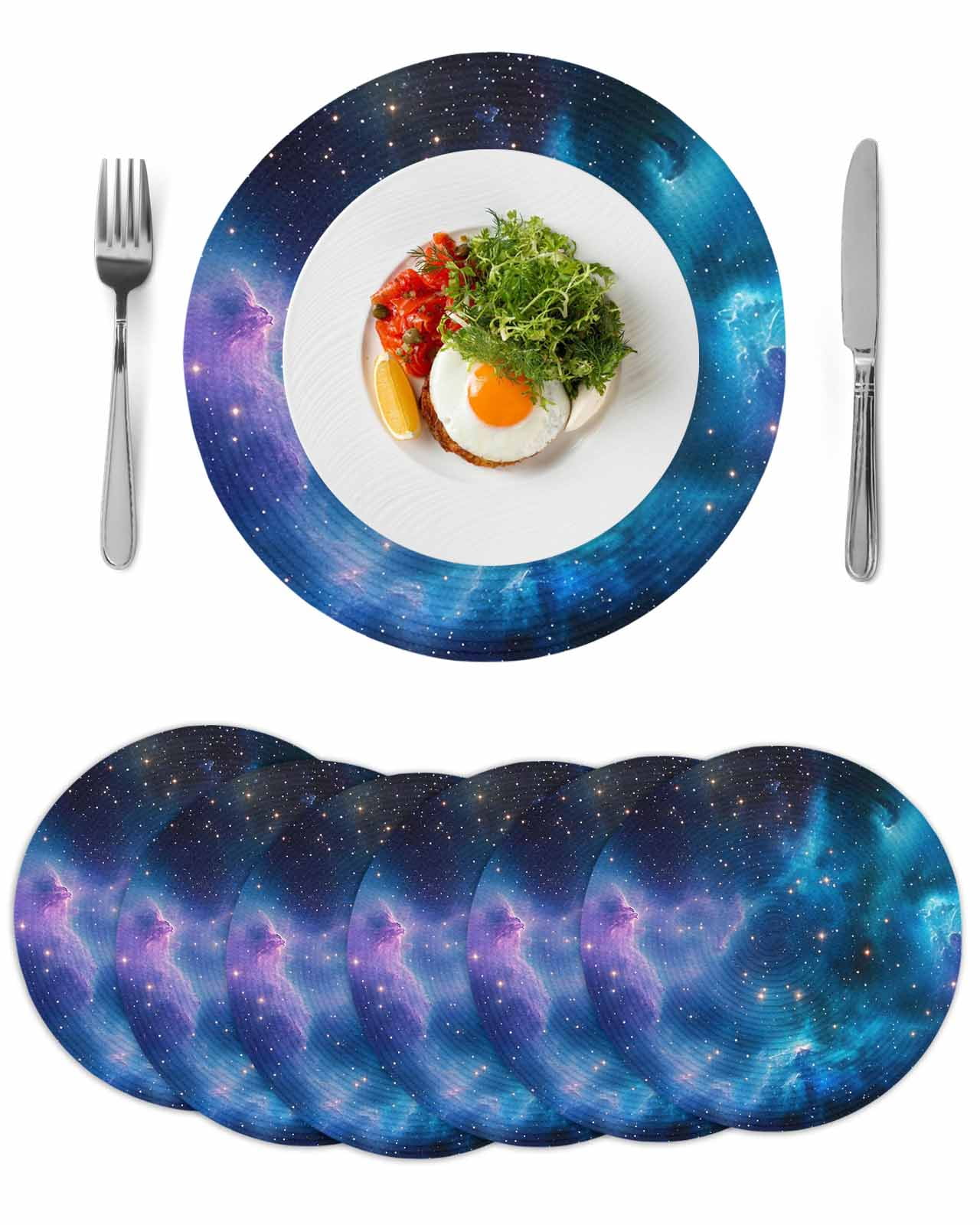 Blue Purple Galaxy Round Table Placemats set of 6, Universe Space ...