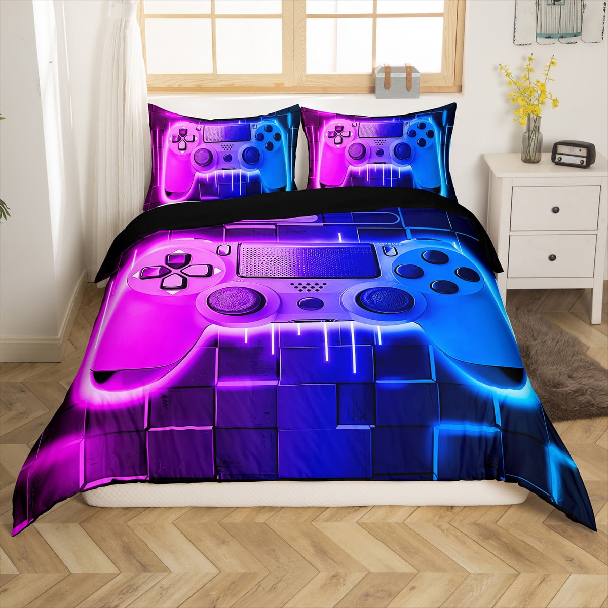 Blue Purple Gaming Duvet Cover Set Gamer Bedding Sets Full,Neon Lights ...