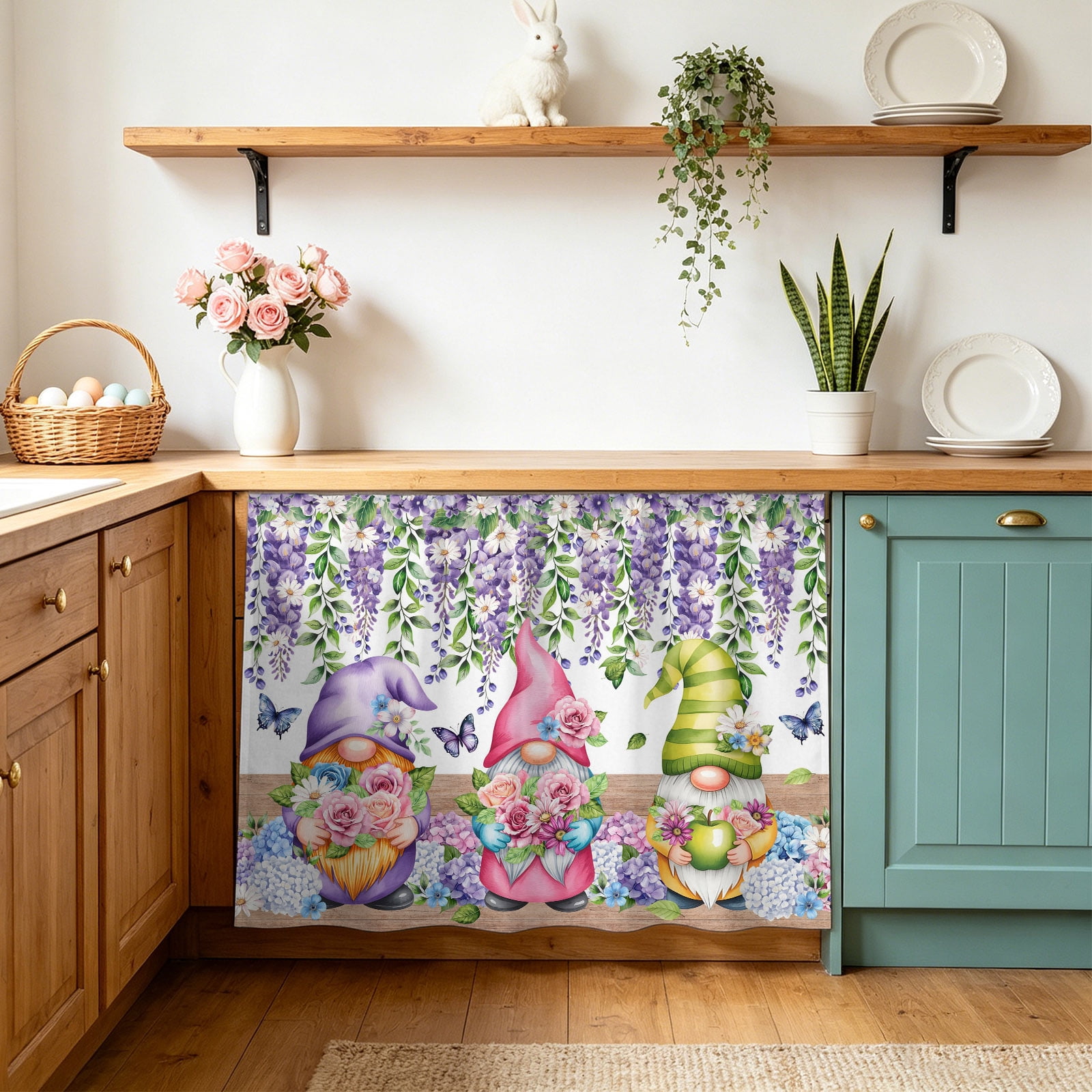 Blue Purple Gnomes Cabinet Curtains 28''x35.4'', Spring Country ...