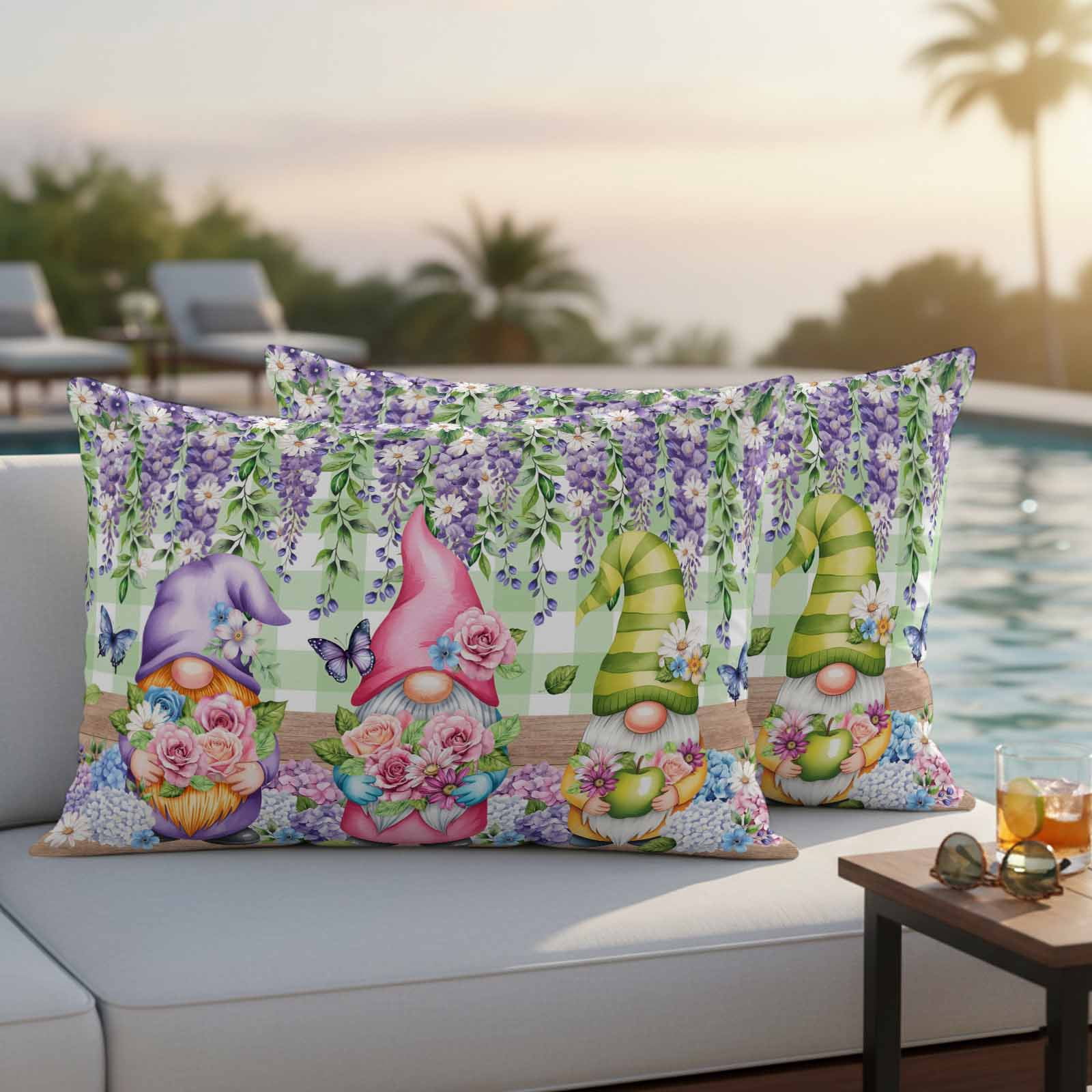 Blue Purple Gnomes Outdoor Pillow Covers 20x12 Inch Lumbar Pillow ...