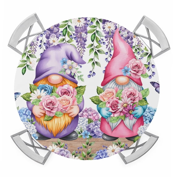 Blue Purple Gnomes Round Tablecloth for 55-60 Inch Tables,Fitted Table ...
