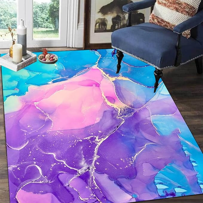 Blue Purple Gold Liquid Abstract Modern Aesthetic Area Rug Lux Art ...