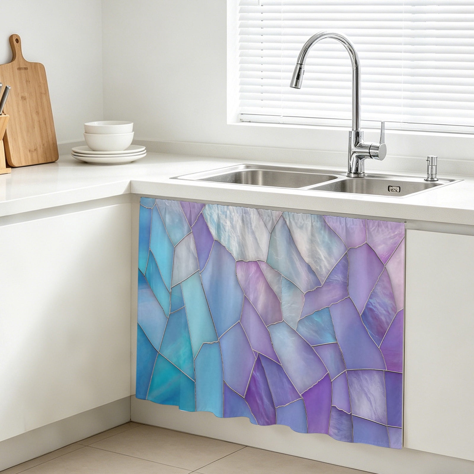 Blue Purple Gradient Cabinet Curtains 28" W x 35" L, Abstract Glass ...