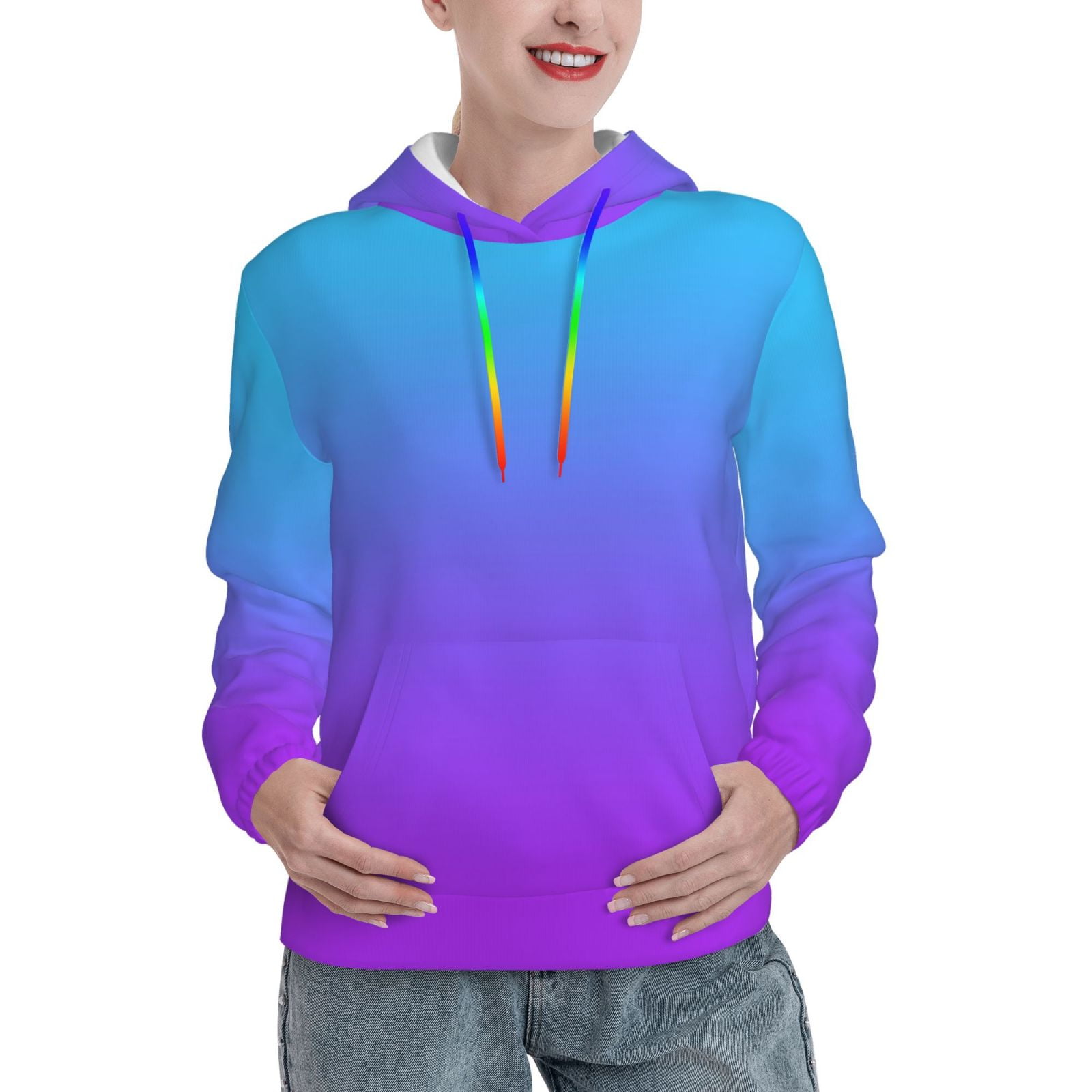 Blue Purple Gradient Cozy Women'S Hoodie Pullover Sweatshirt With ...