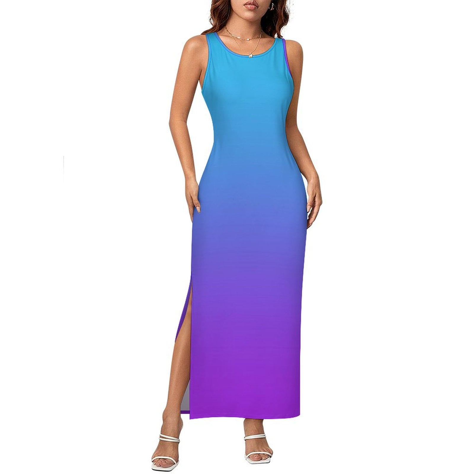 Blue Purple Gradient Ladies Summer Dresses Beach Vacation Maxi Dress ...