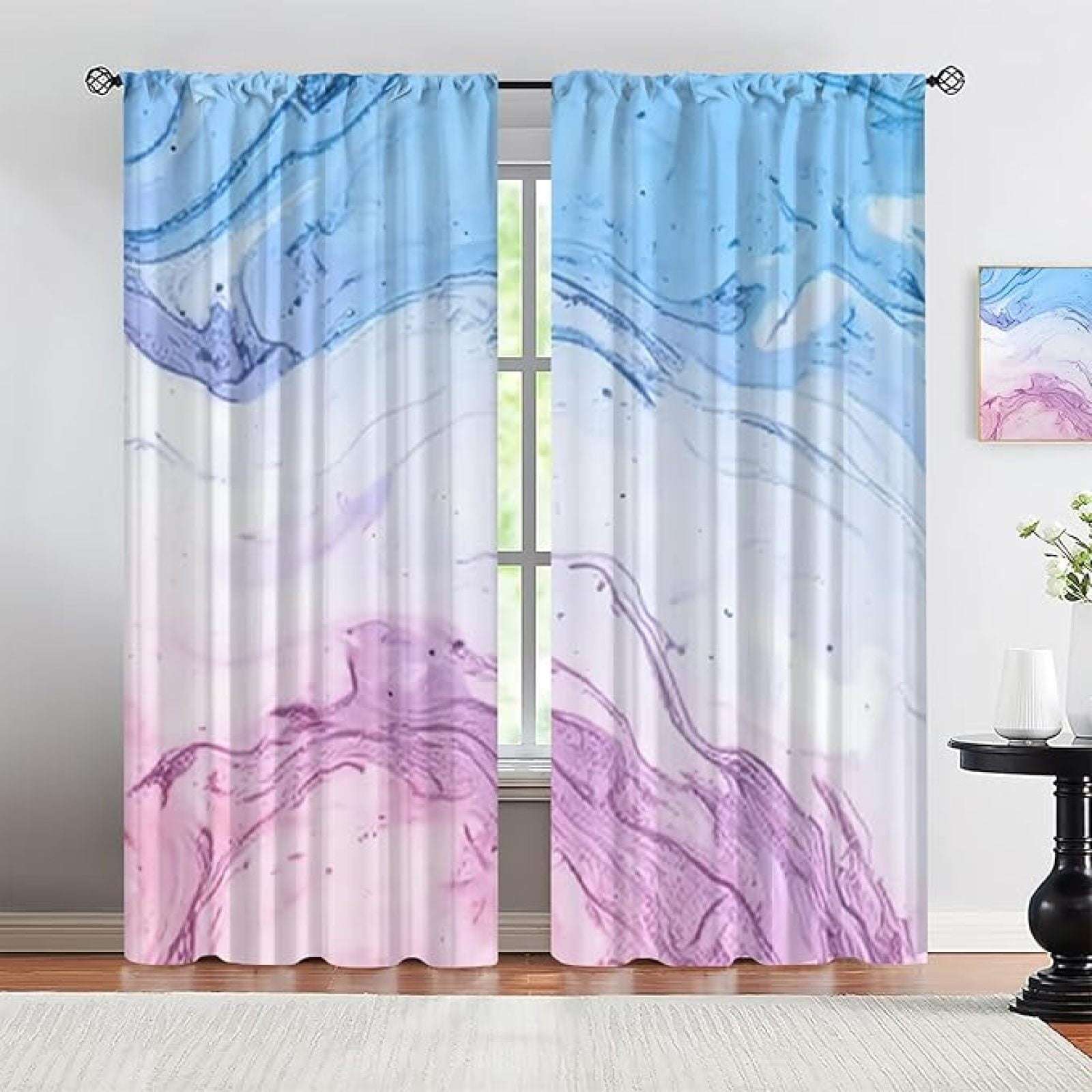 Blue Purple Gradient Marble Rod Pocket Thermal Insulated Window Curtain ...