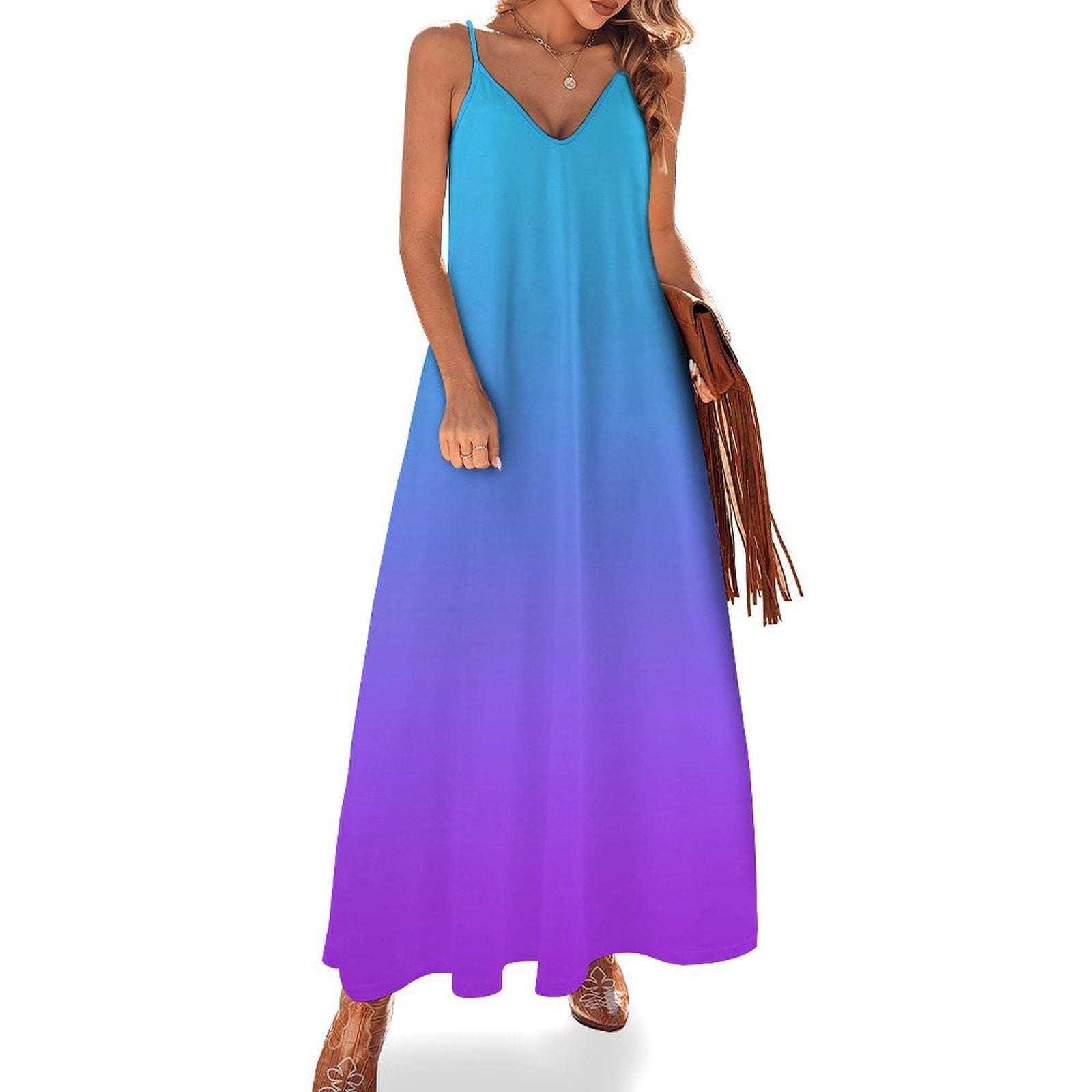 Blue Purple Gradient Sleeveless Dress loose women's dress cocktail dresses skirt ceremony ...
