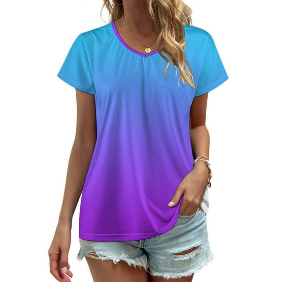Blue Purple Gradient Women's Blouse Short Sleeve Women's Top T-Shirt ...