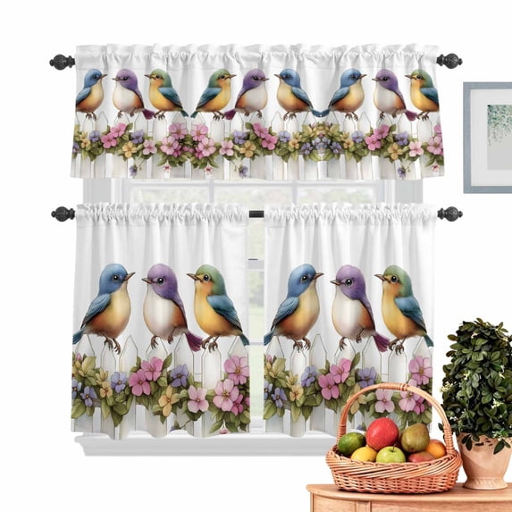 Blue Purple Green Bird Kitchen Curtains Valances 3 Piece Set, Spring ...