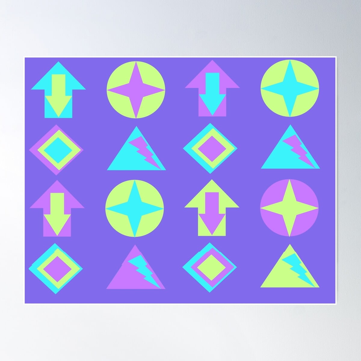 Blue Purple Green Repeating Pattern Simple Shapes Poster Wall Art ...