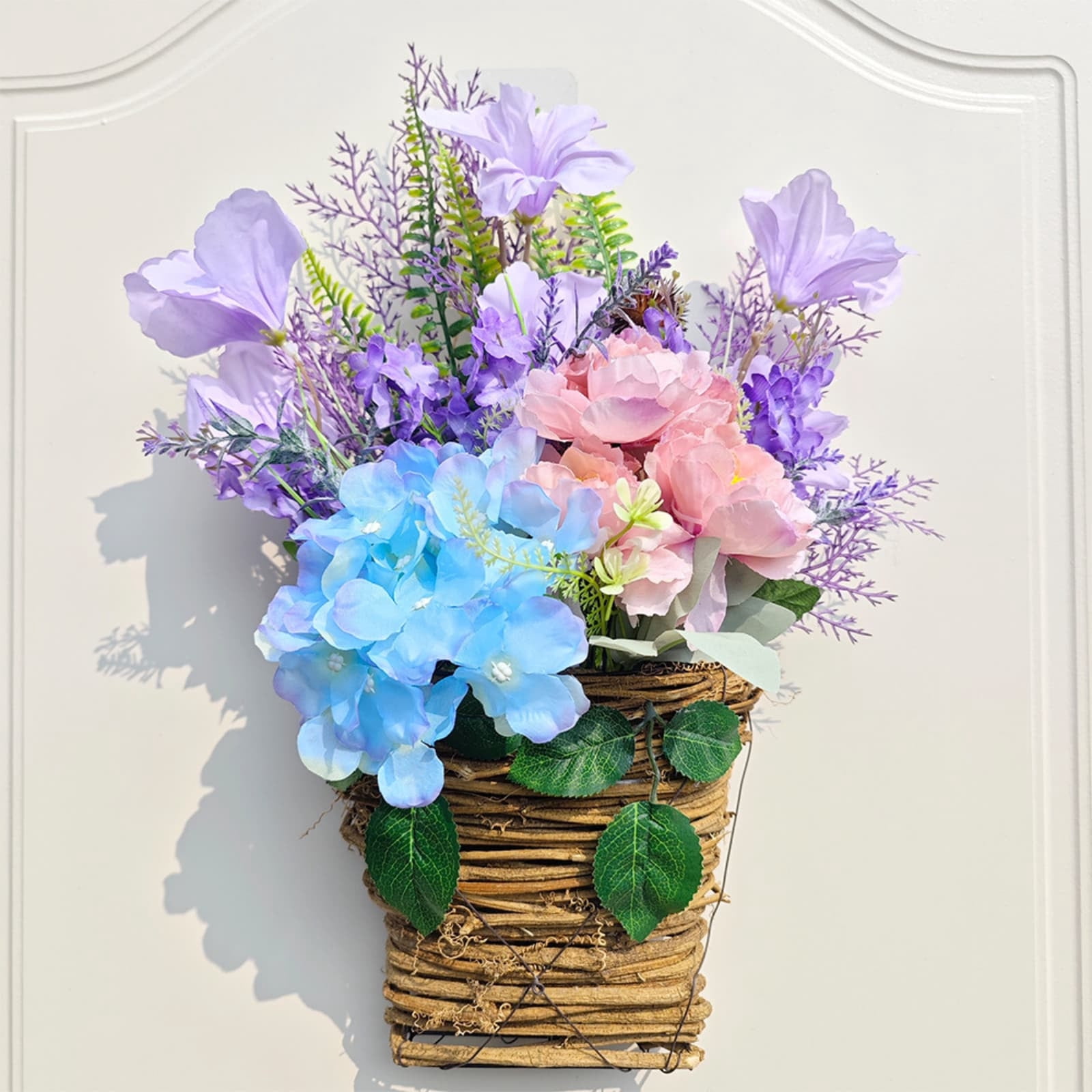 Blue Purple Hanging Flower Basket, Artificial Floral Wreath, Home Wall ...