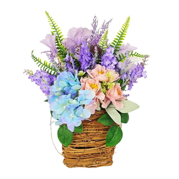 Blue Purple Hanging Flower Wreath Basket, Wall Mounted Artificial ...