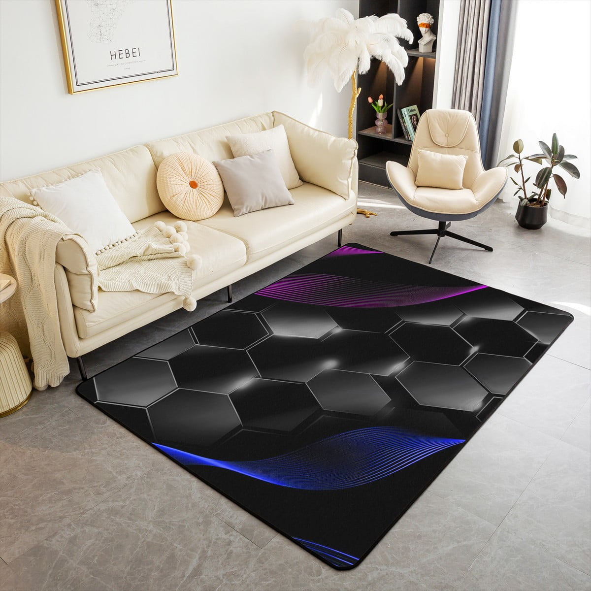 Blue and Purple Hexagonal Area Rug 5x7,Geometric Stripes Rug Teens ...
