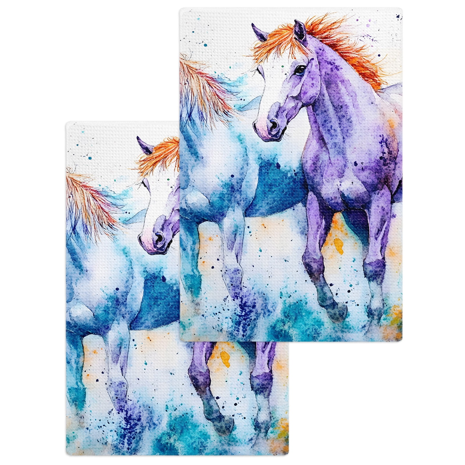 Blue Purple Horse Print Kitchen Dish Towels for Drying Dishes Set of 2 ...