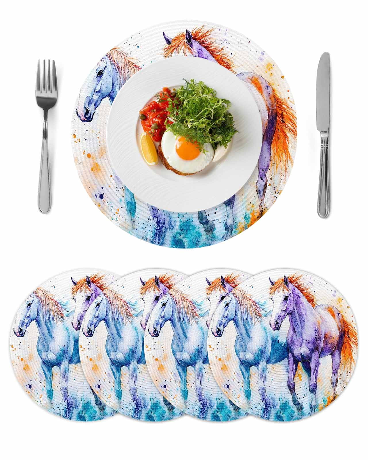Blue Purple Horse Print Round Placemats Set of 4 for Dinning Tables ...