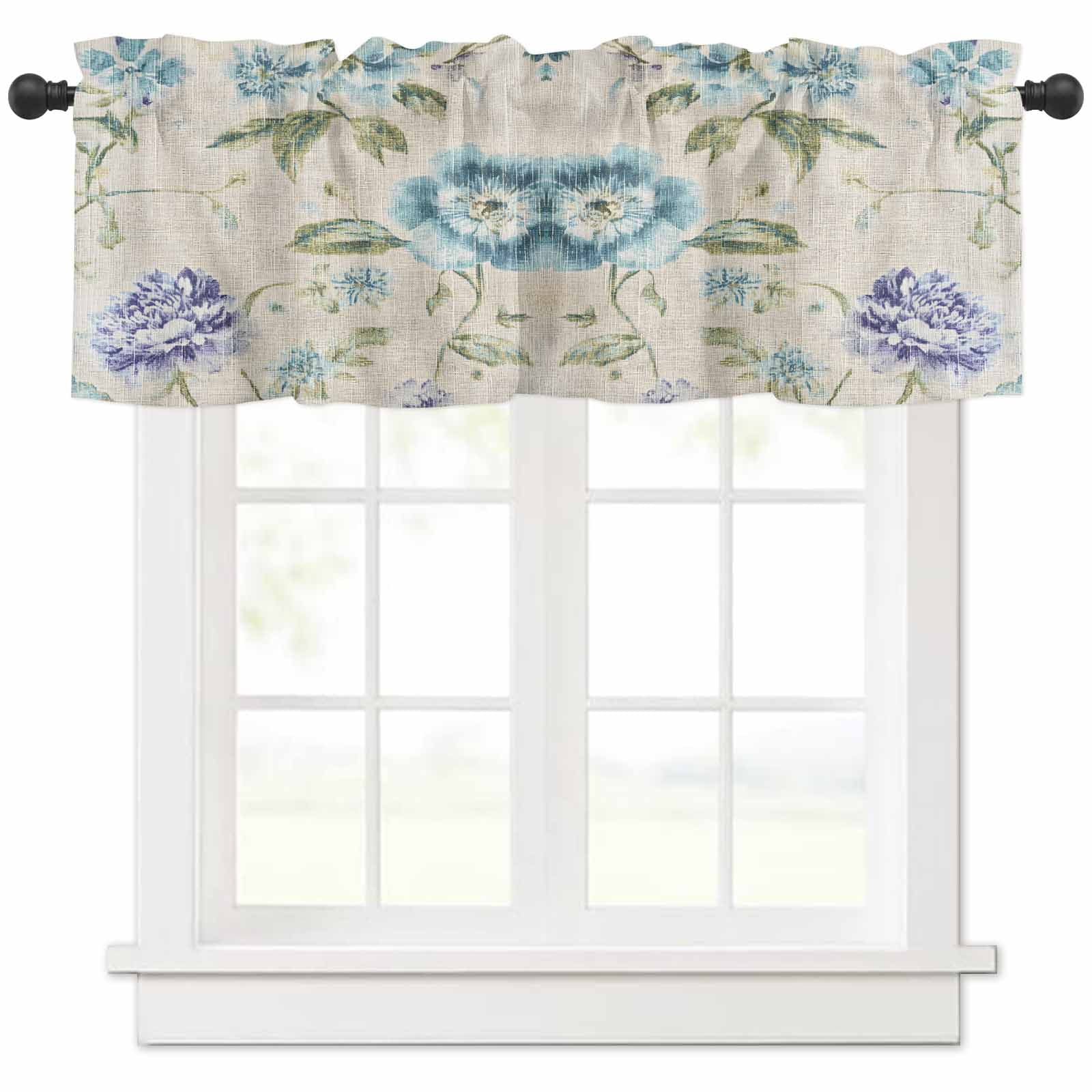 Blue Purple Horse Print Valances for Windows Farmhouse Kitchen Curtains ...