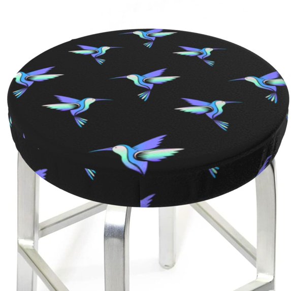 Blue Purple Hummingbird Print Bar Stool Covers - Stretch Round Seat ...
