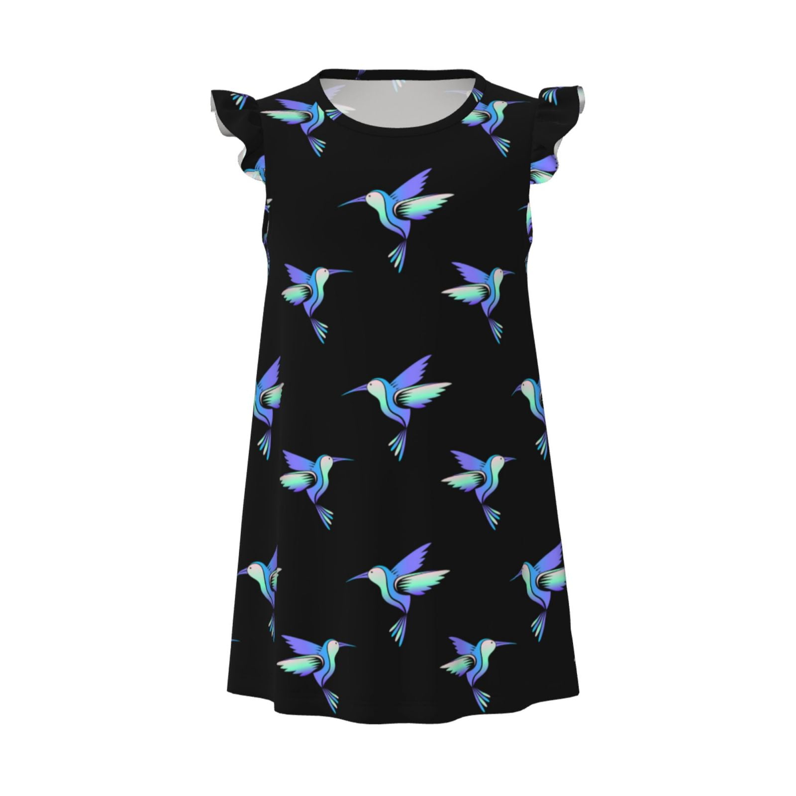 Blue Purple Hummingbird Print Girls Nightgowns, Short Sleeves Dress ...