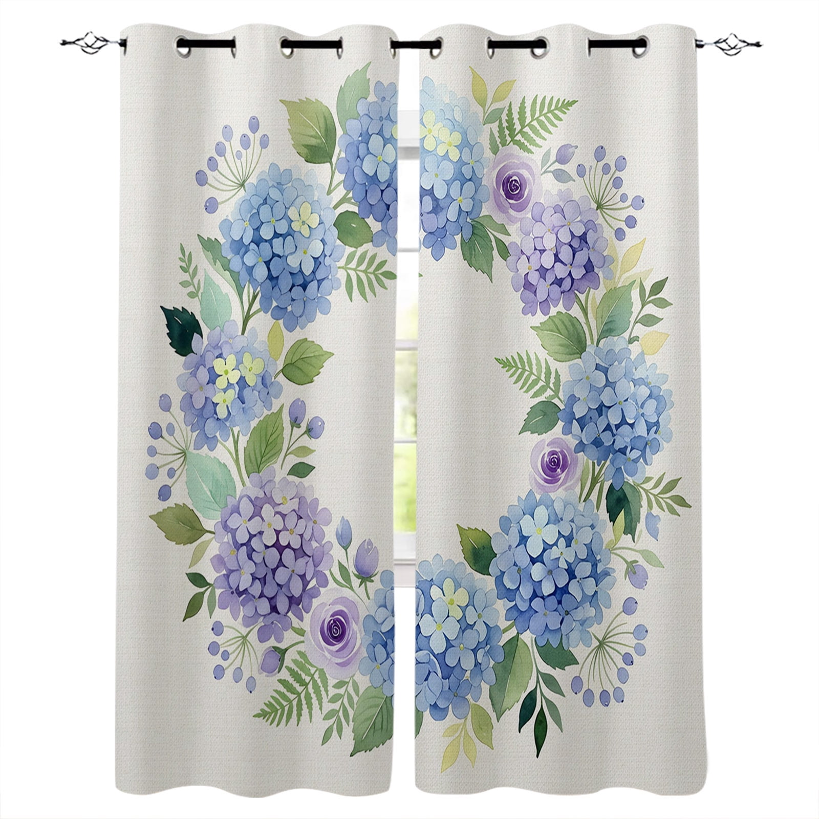 Blue Purple Hydrangea Blackout Curtains for Bedroom Living Room ...
