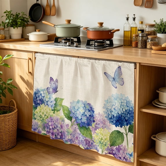 Blue Purple Hydrangea Cabinet Curtains for Kitchen 35"W x 35"L, Summer ...